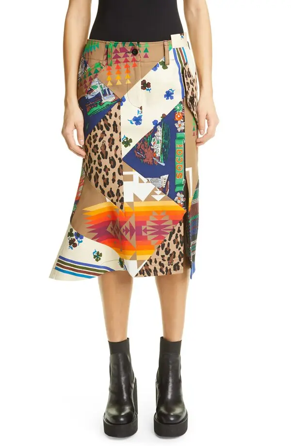 スカート sacai Hank Willis Thomas Archive Skirt Sacai Hank Willis Thomas Archive Patchwork Asymmetrical Skirt